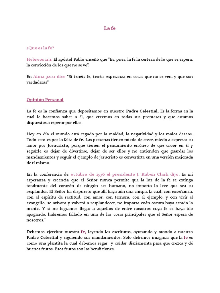 ¿Que Es La Fe? Hebreos 11:1 | PDF