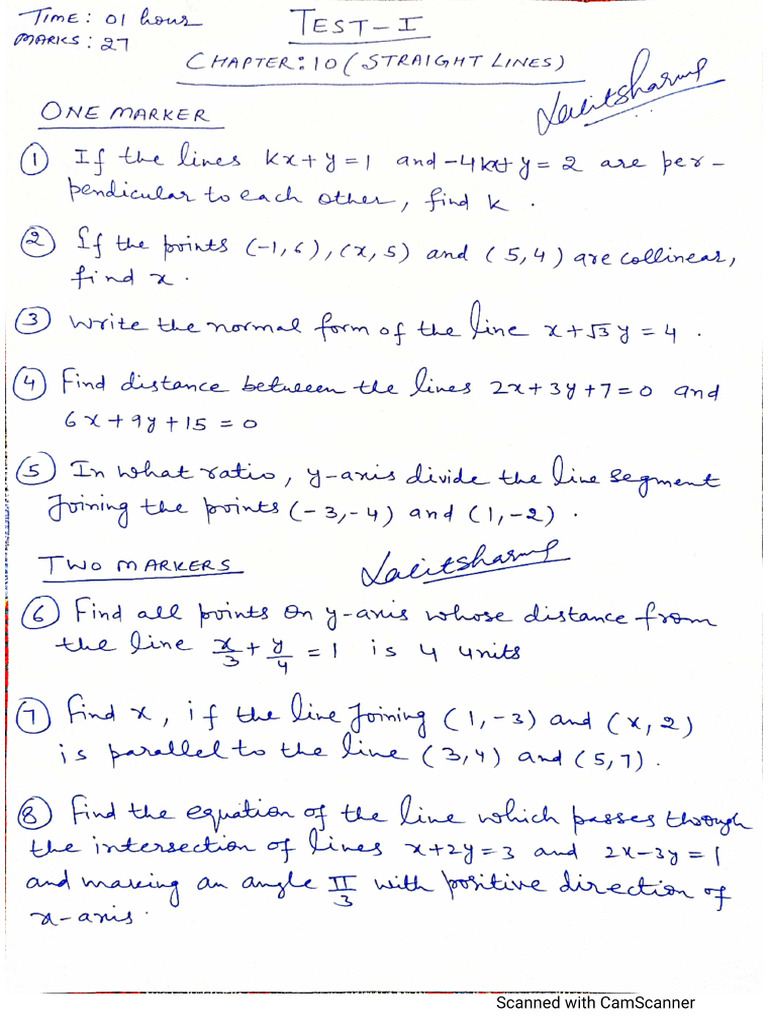 Test (Straight Lines) | PDF