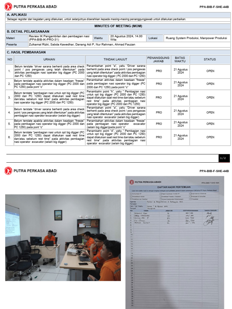 MOM - Review PPA-BIB-IK-PRO-31 Pengambilan Dan Pembagian Nasi - 20 ...