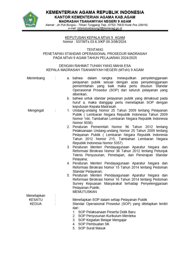 SOP MTSN 9 Agam | PDF