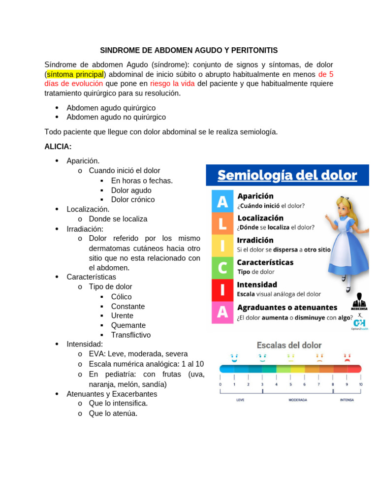 Sindrome de Abdomen Agudo y Peritonitis | PDF