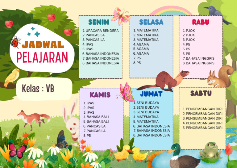Jadwal Pelajaran 5B 2024-2025 | PDF