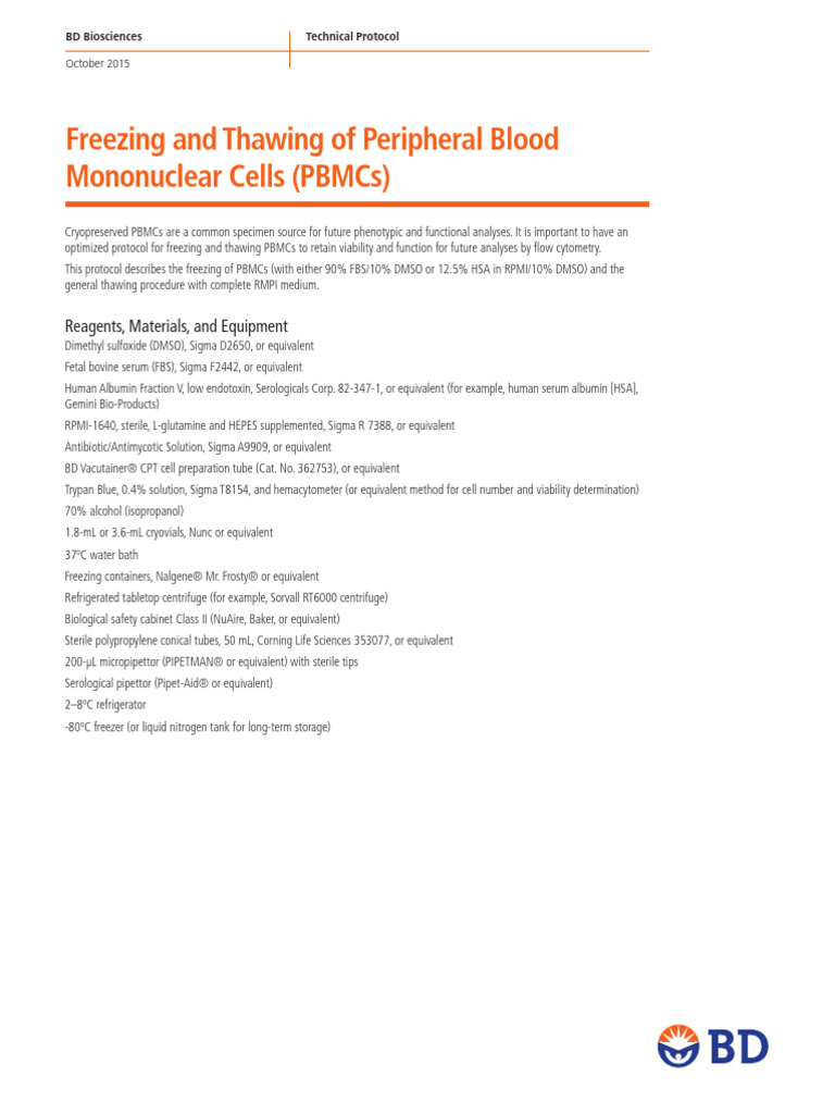 Freezing and Thawing of Peripheral Blood Mononuclear Cells (PBMCS) - BD ...