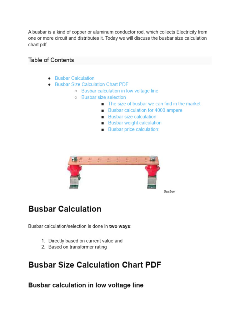 Electrical Panel Design - Busbar Size Calculation Chart PDF | PDF
