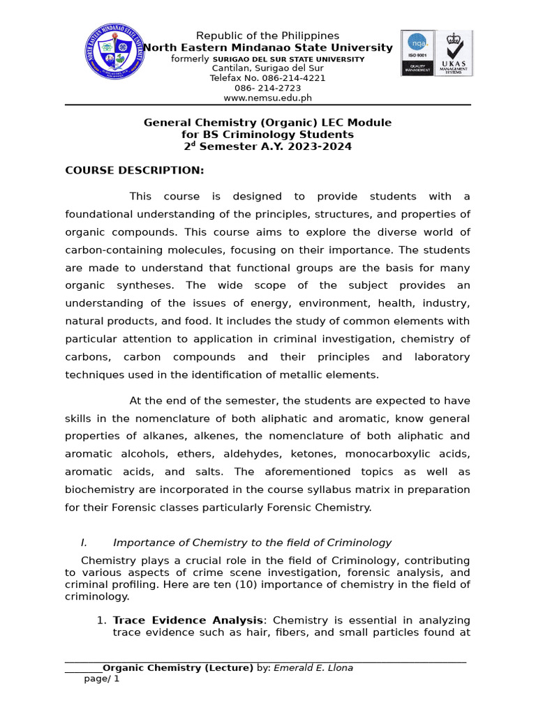 Organic Chemistry Lecture Module 1 Pdf