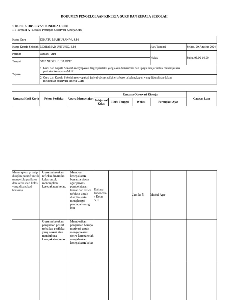 Form Observasi Guru | PDF