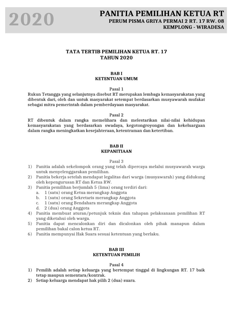 Tata Tertib Pemilihan Ketua RT 17 | PDF