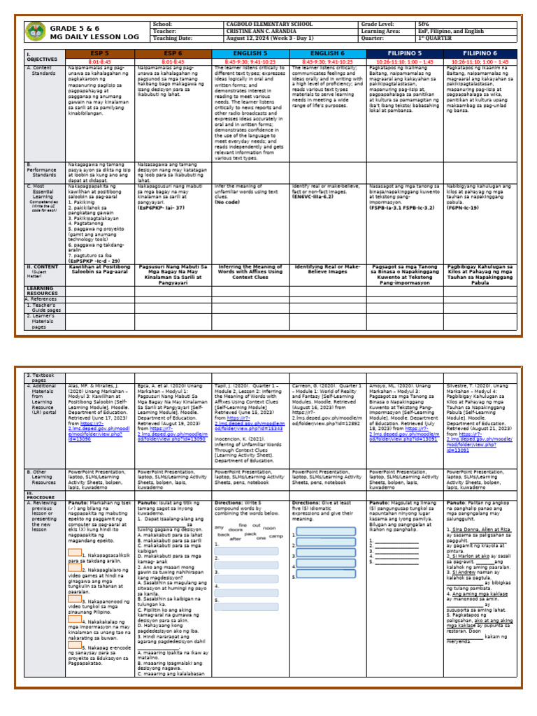 MultiGrade 5&6 DLP Q1 W3D1 | PDF