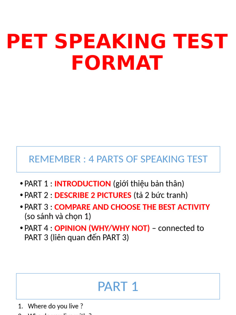 Pet Speaking Test Format | PDF