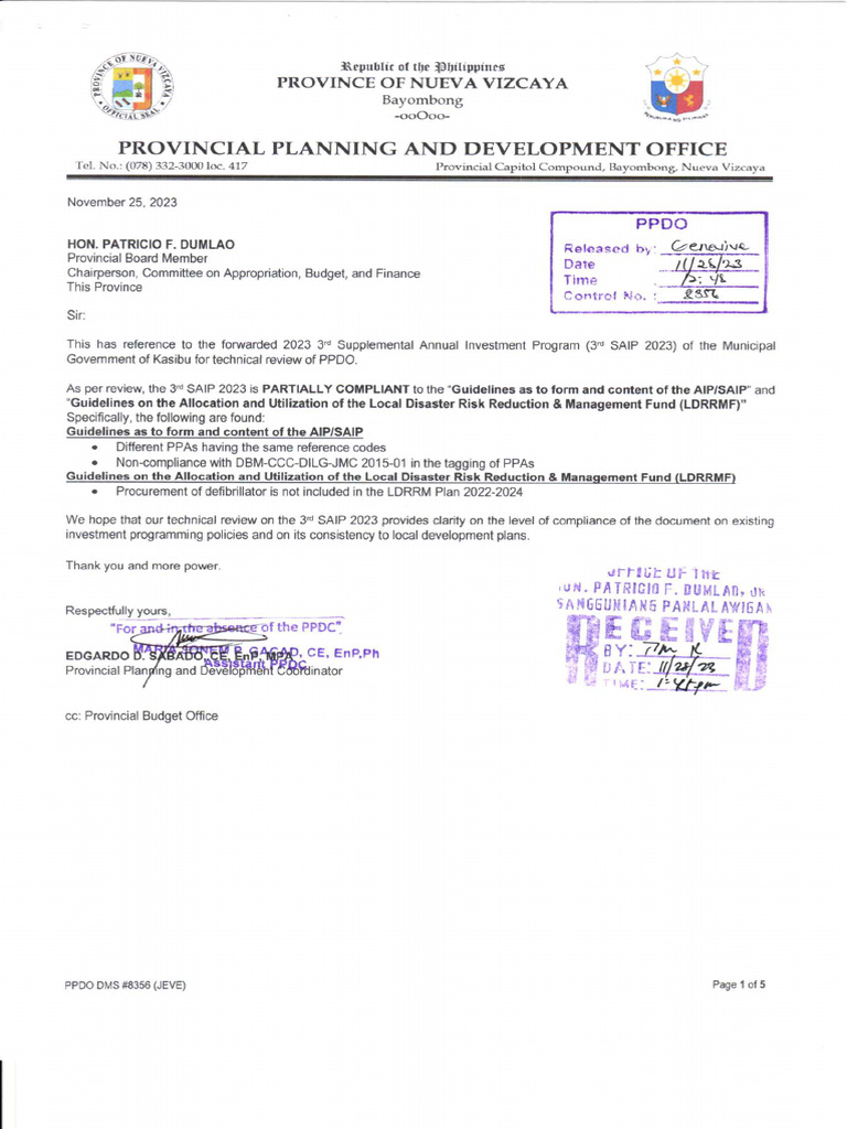 PPDO Technical Review Action - FY2023 3rd SAIP Kasibu | PDF