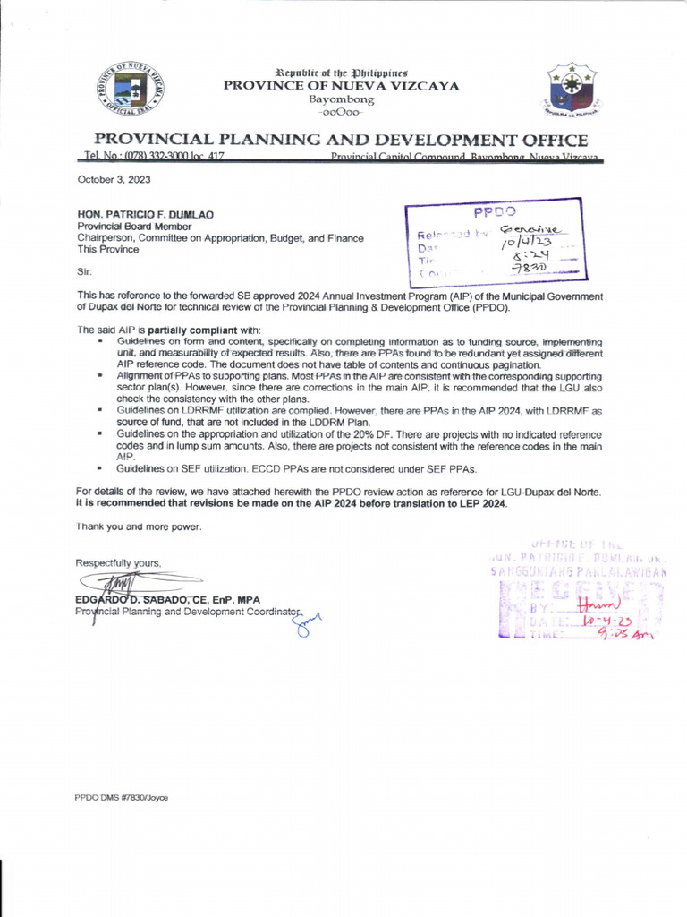 PPDO Technical Review Action - FY2024 AIP DDN | PDF