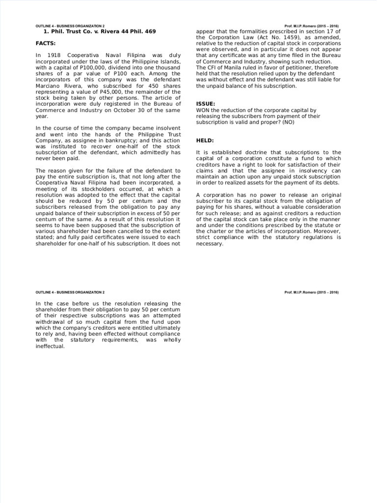 Dokumen.tips Corpo Outline 4 Case Digests Compilation | PDF