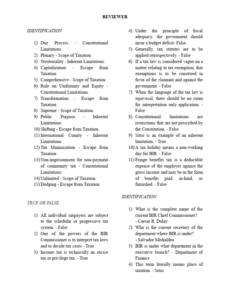 Tax - Final Exam Reviewer | PDF