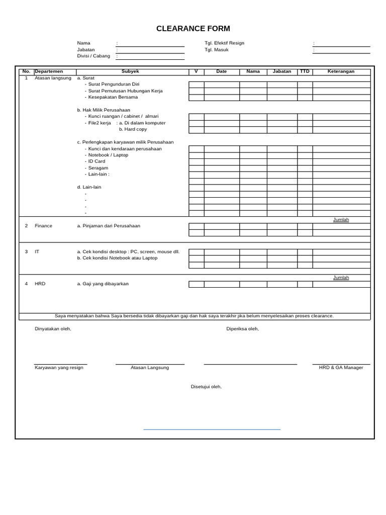 Form HRD 004 - Form Clearance | PDF