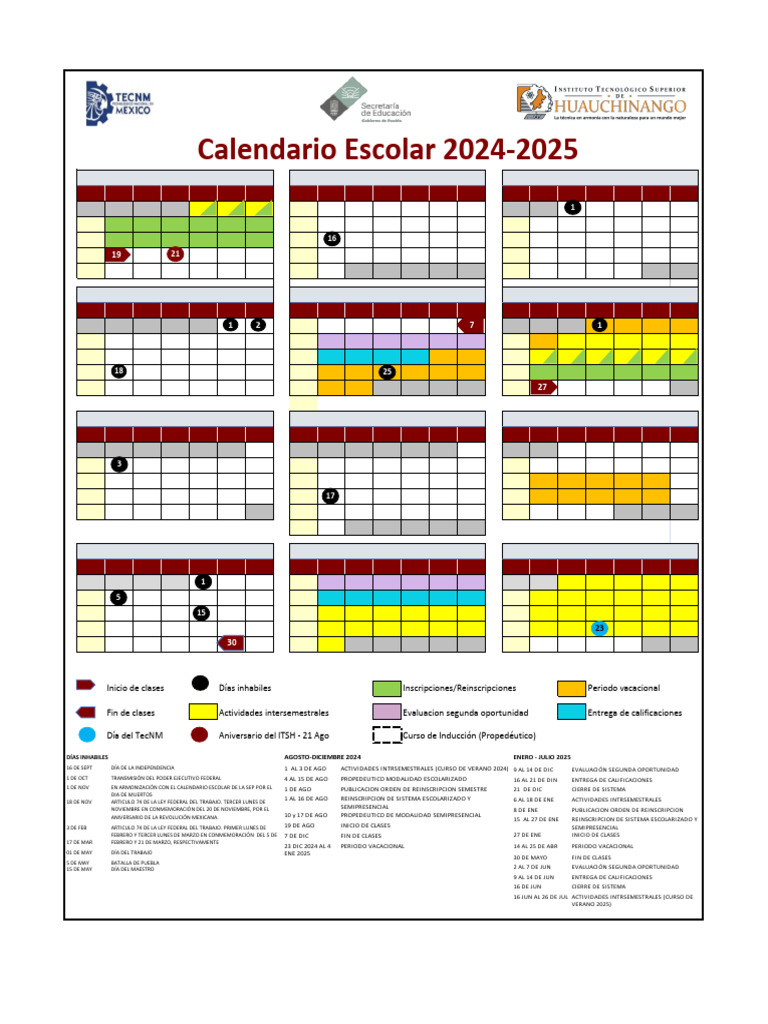 Calendario Escolar 2024 2025 ITSH AUTORIZADO JD | PDF