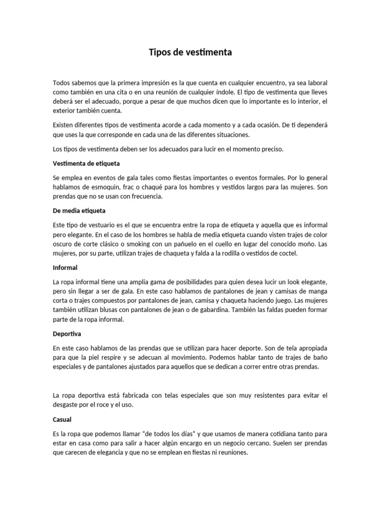 Tipos de Vestimenta | PDF