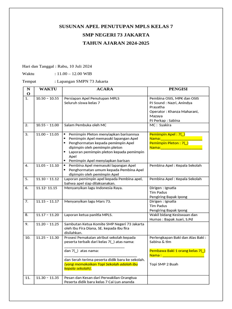 Susunan Acara Apel Penutupan Mpls Kelas 7 Pdf