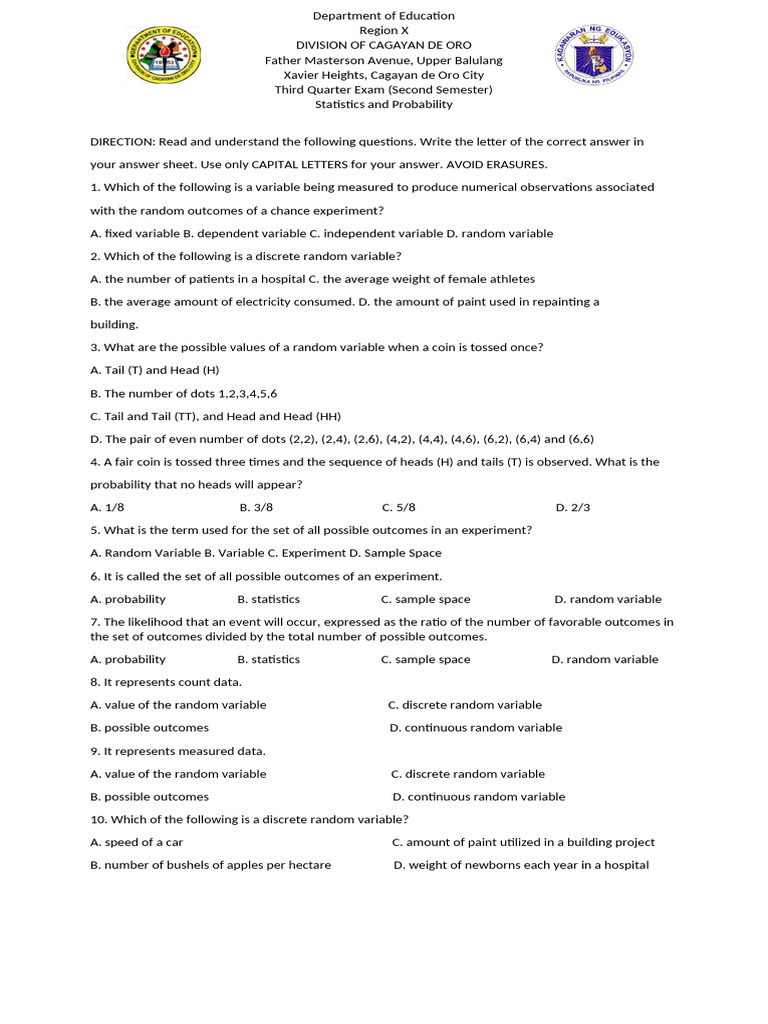 3rd Quarter Exam Statistics and Probability | PDF