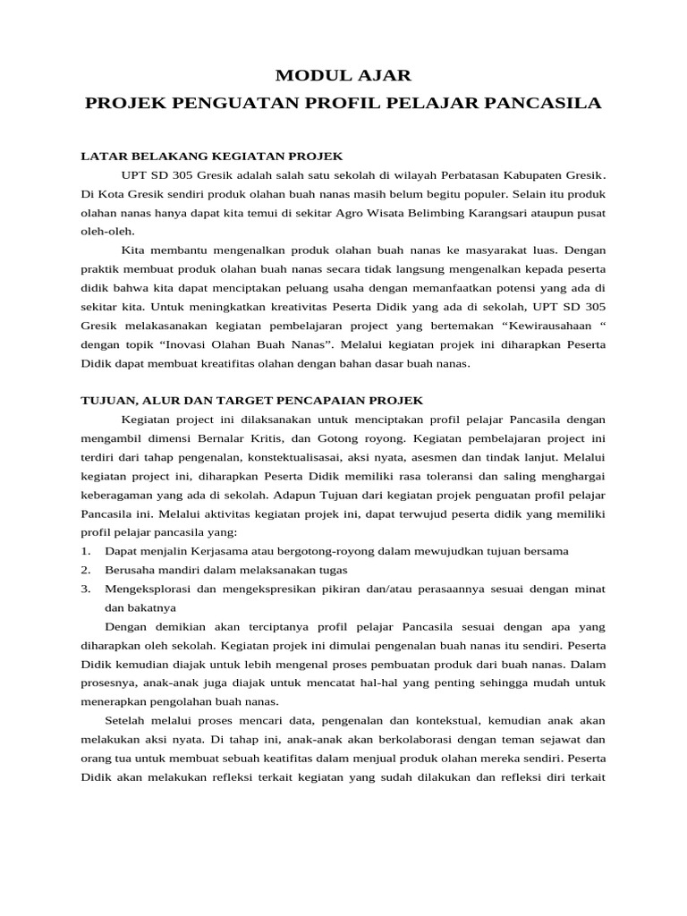 Modul Ajar Projek KLS Iv Semester 1 | PDF