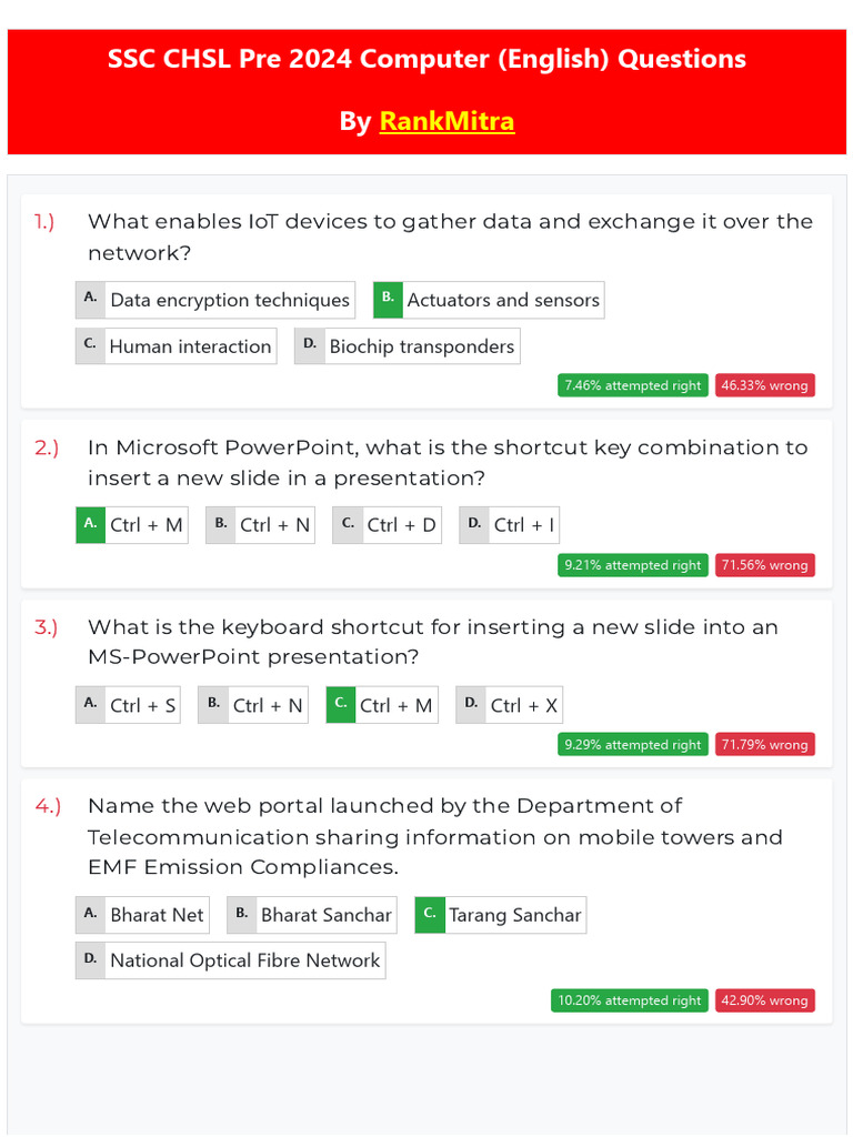 SSC CHSL Pre 2024 Computer (English) Questions by RankMitra | PDF