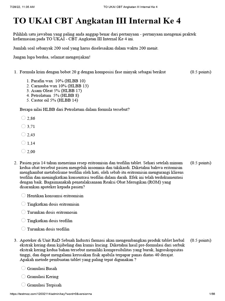 TO UKAI CBT Angkatan III Internal Ke 4 | PDF