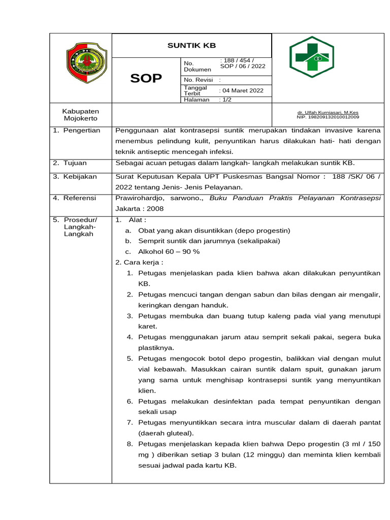454 Sop Suntik KB | PDF