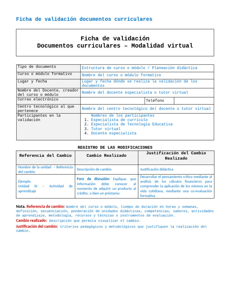 Ficha de Validación Documentos Curriculares | PDF