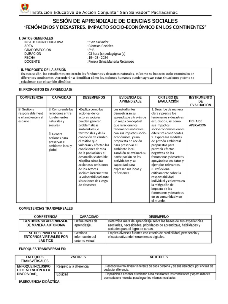 SESIÓN DE APRENDIZAJE 3° Sec CIENCIAS SOCIALES | PDF