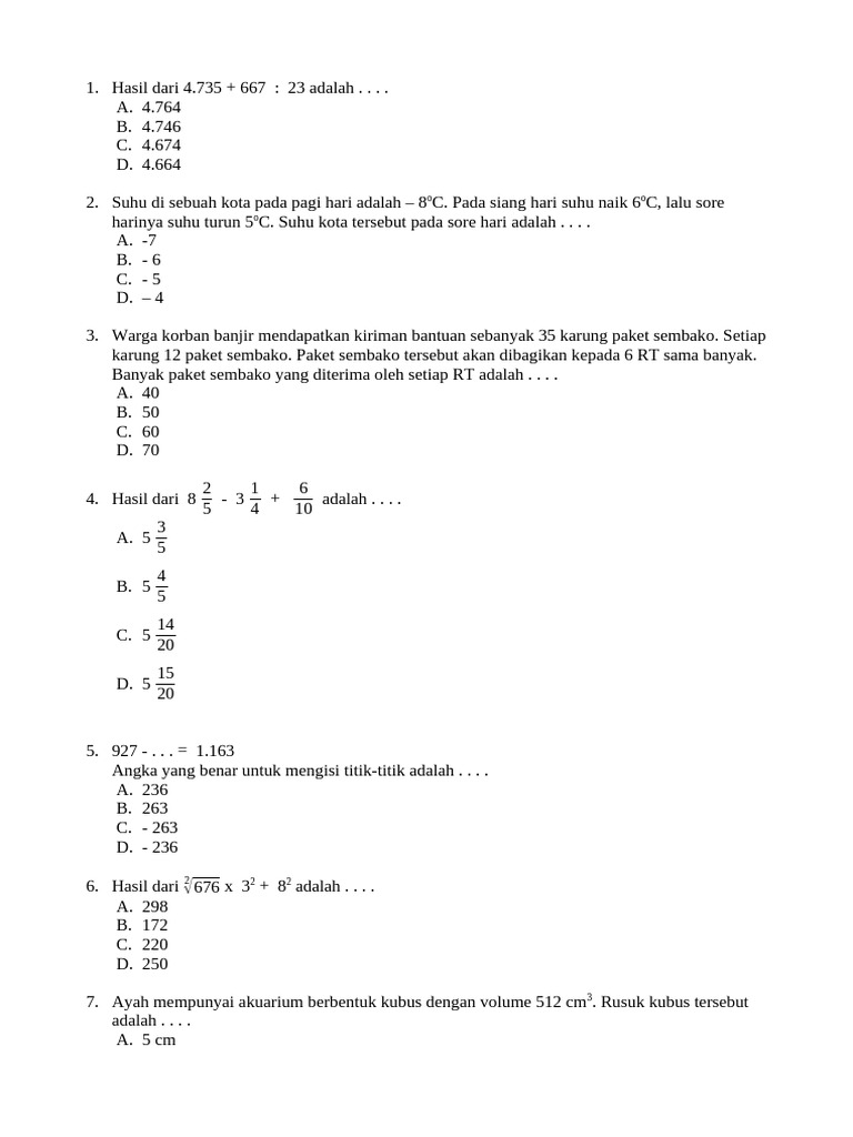 Soal Try Out Matematika 2024 | PDF