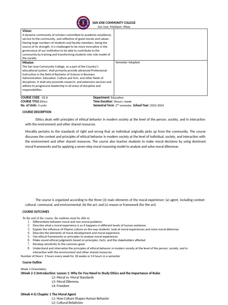 GE8 Course Outline | PDF