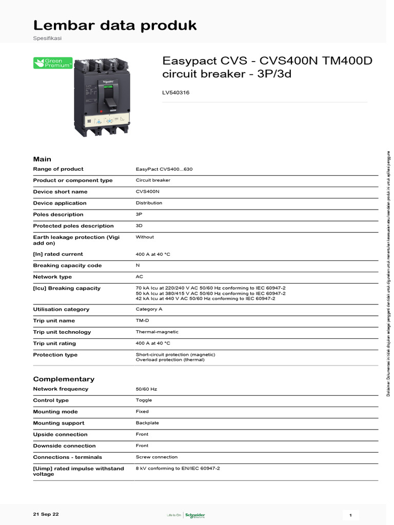 Easypact Cvs - MCCB - lv540316 | PDF