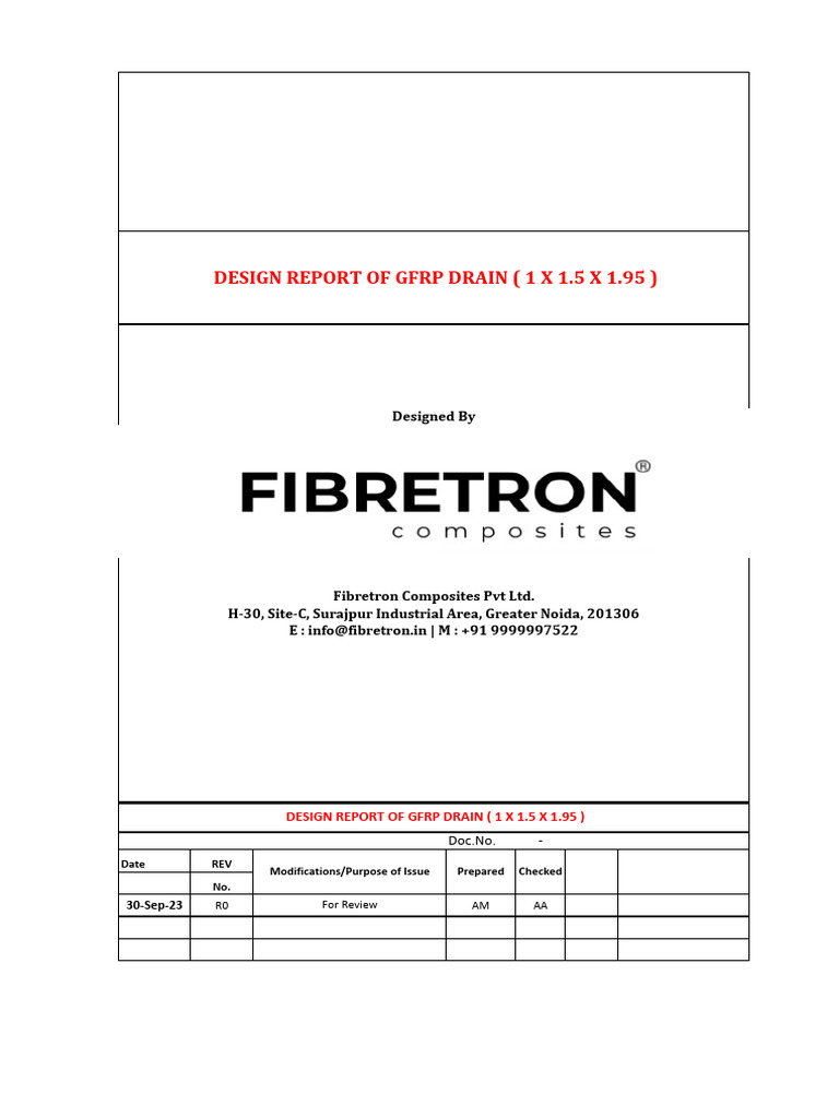 RCC Design Report GFRP Drain 1 X 1.5 X 1.95 | PDF