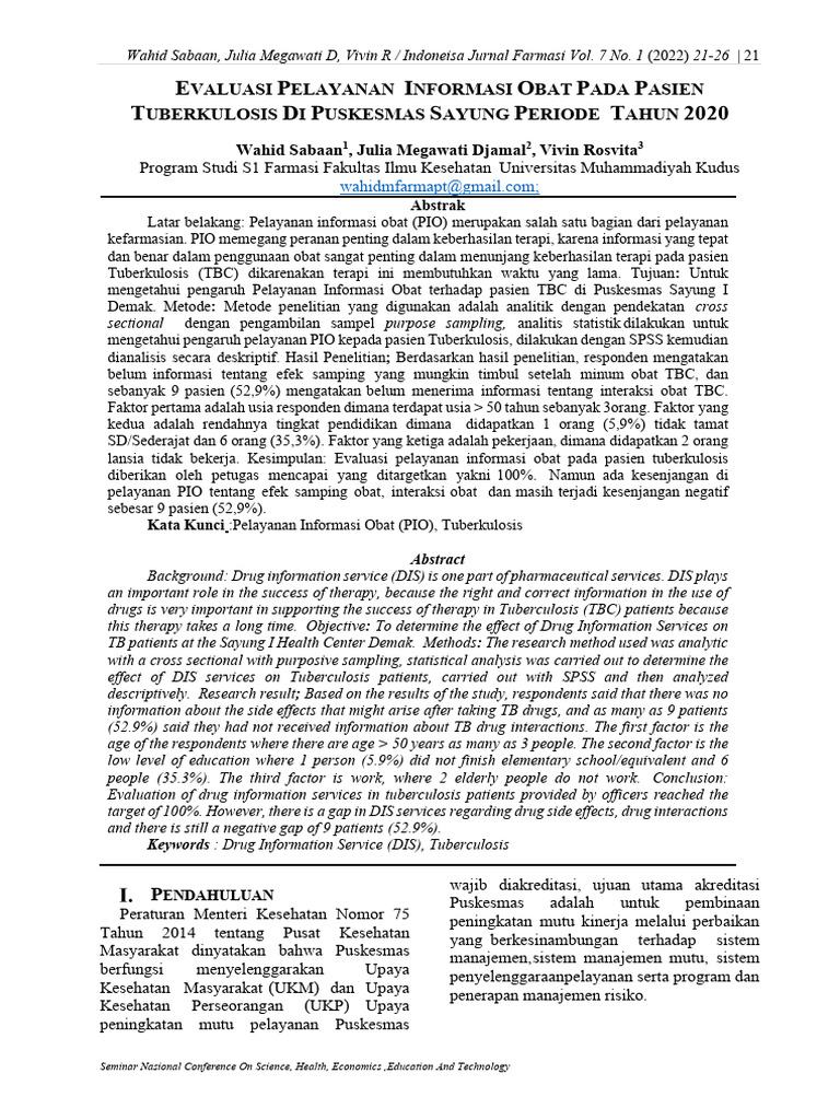 E P I O P P T D P S P T 2020: Valuasi Elayanan Nformasi BAT ADA Asien Uberkulosis I Uskesmas ...
