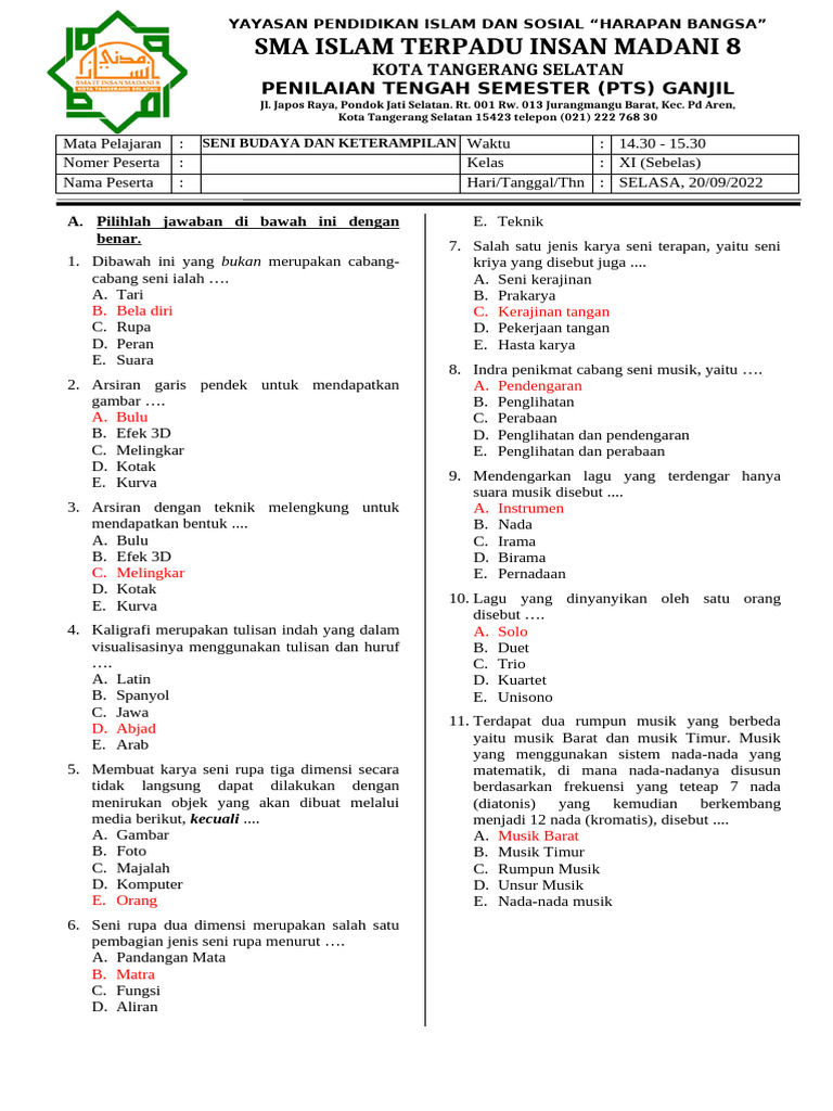 SOAL PTS Ganjil 2022 - SBK XI | PDF