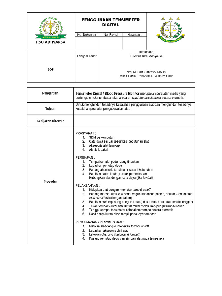 SOP Tensimeter Digital | PDF