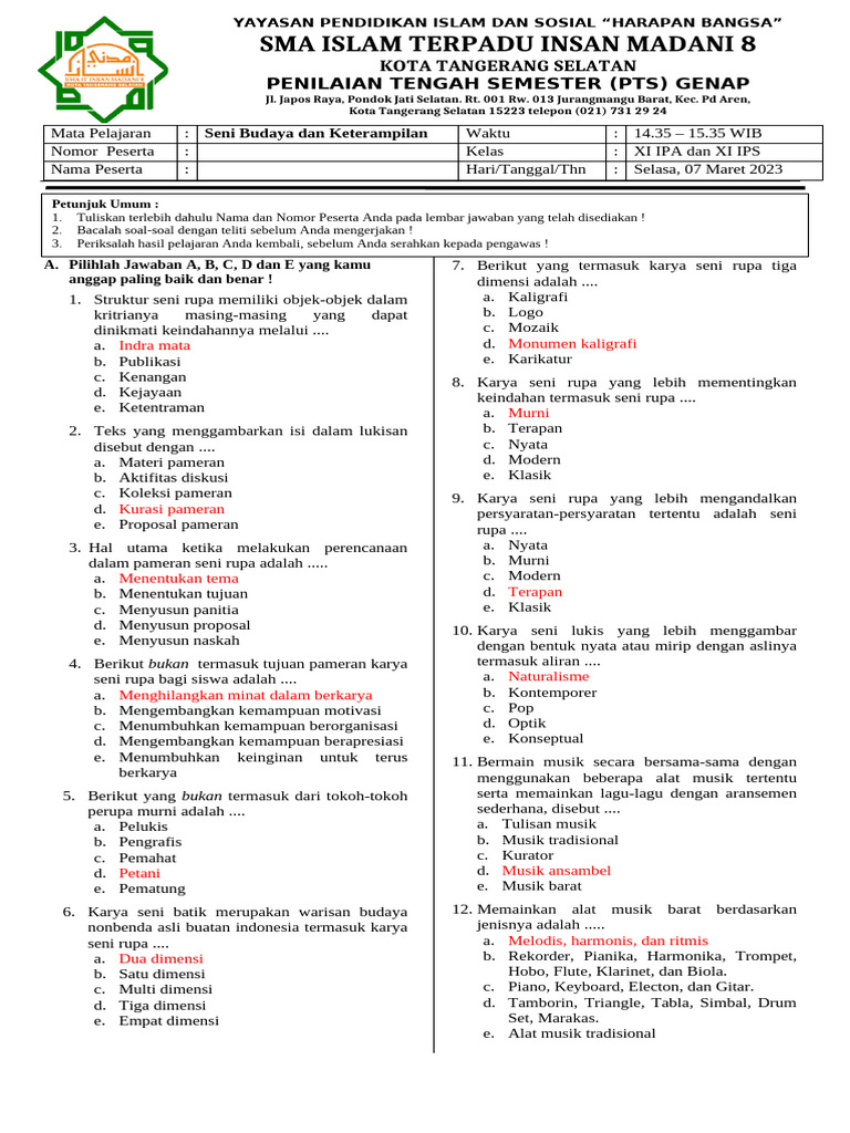 Soal Pts SBK Kelas Xi | PDF