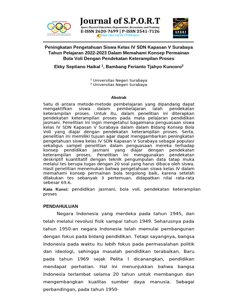 Journal of S.P.O.R.T: Abstrak | PDF