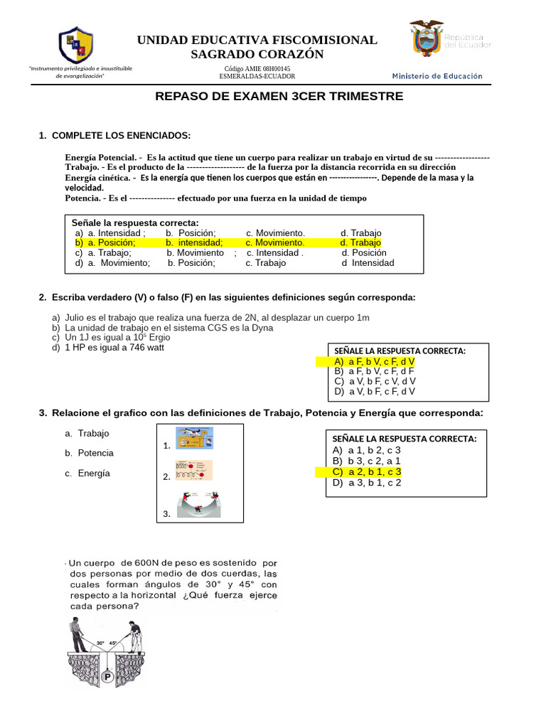 Repaso Examen Trimestral III - 2do | PDF