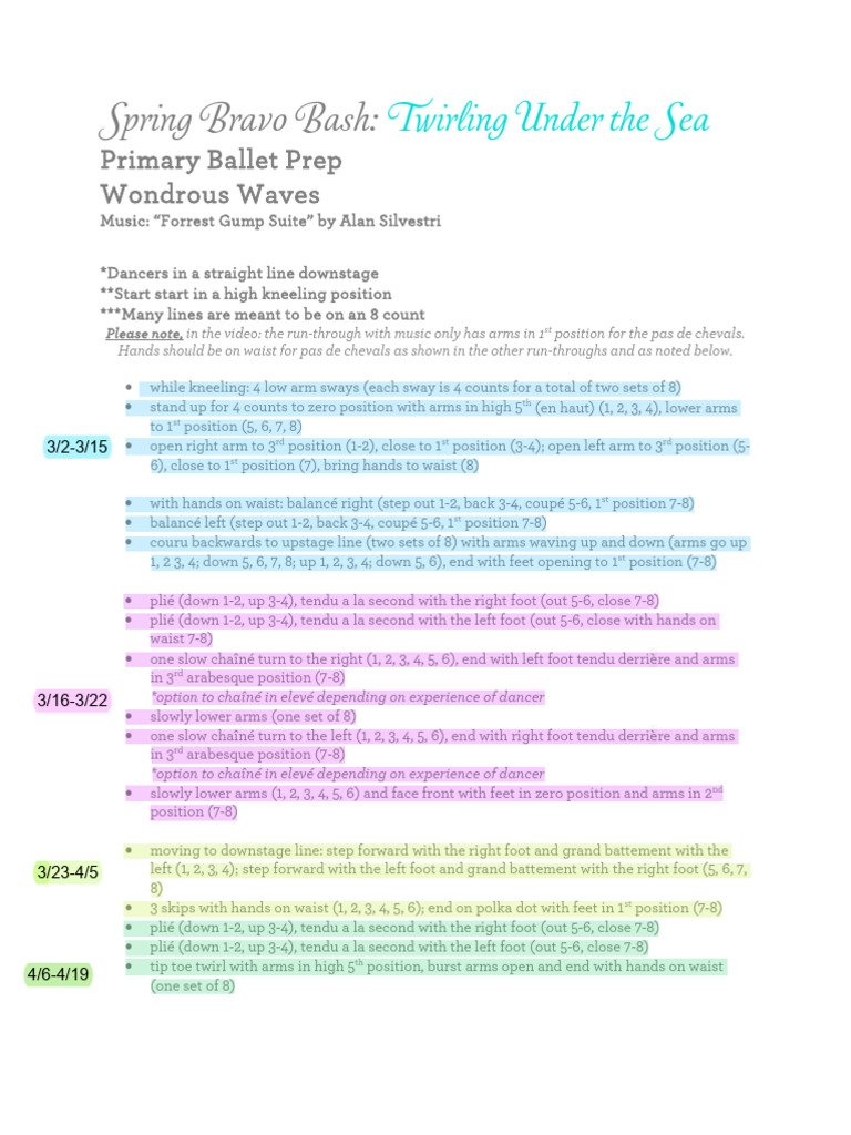 S24 Primary Ballet Prep Choreography Dates | PDF