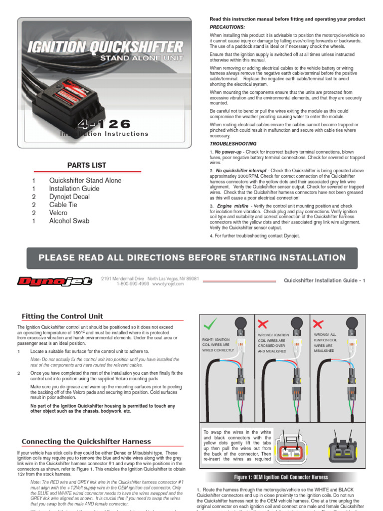Dynojet Ignition Quick Shifter | PDF