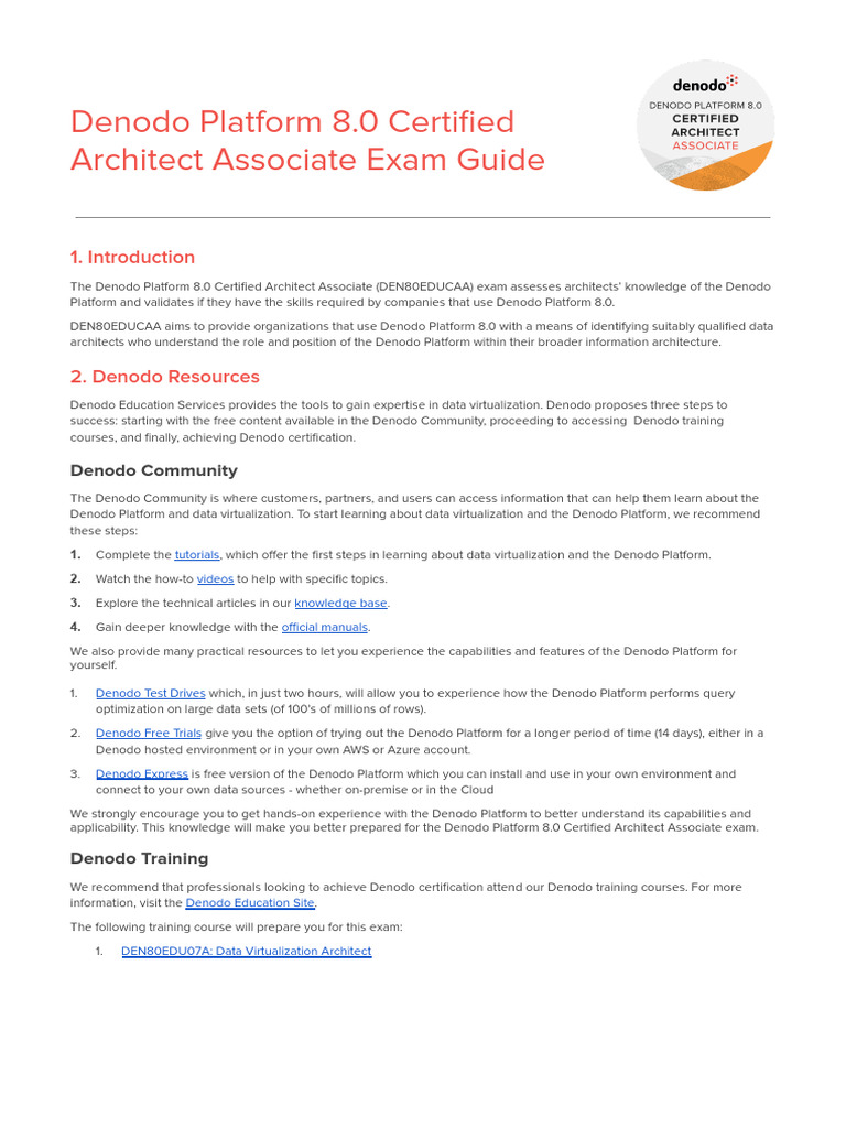 Dt-Edu-En-Denodo Platform 8.0 Certified Architect Associate Exam Guide ...