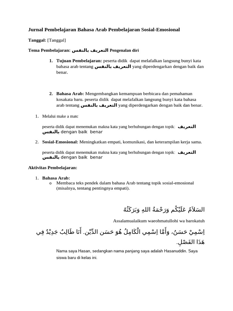 Jurnal Pembelajaran Bahasa Arab Dan Sosial | PDF