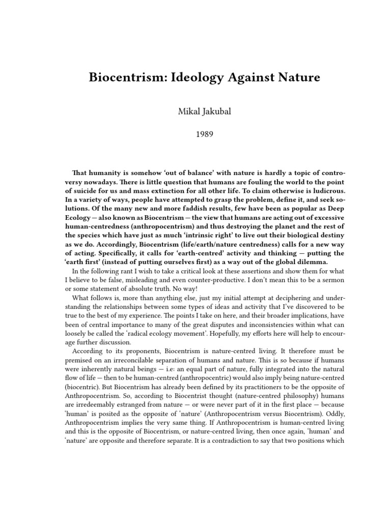 Biocentrism - Ideology Against Nature | PDF