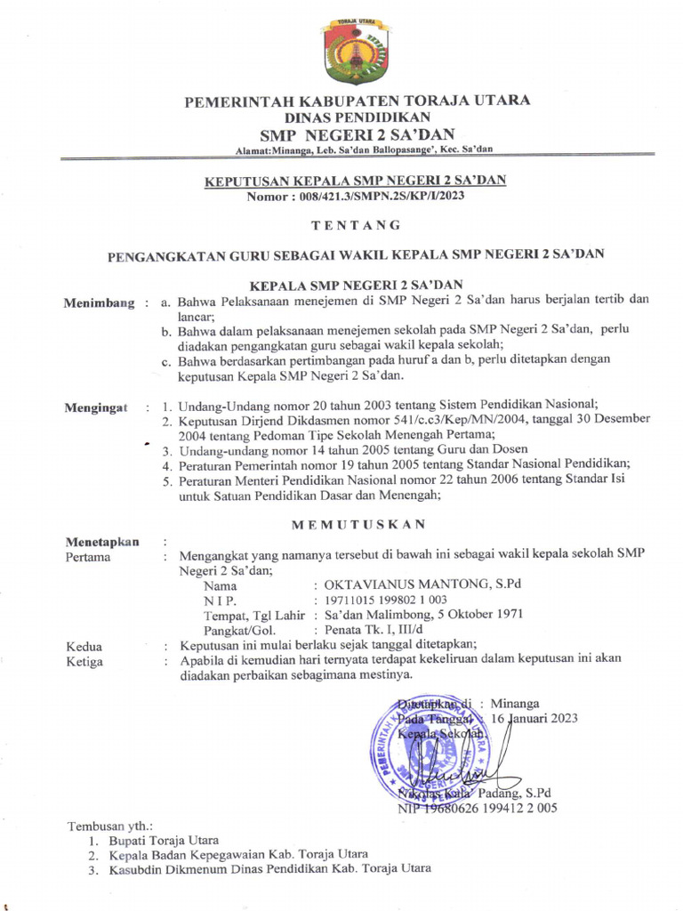 SK Wakil Oktavianus Mantong | PDF