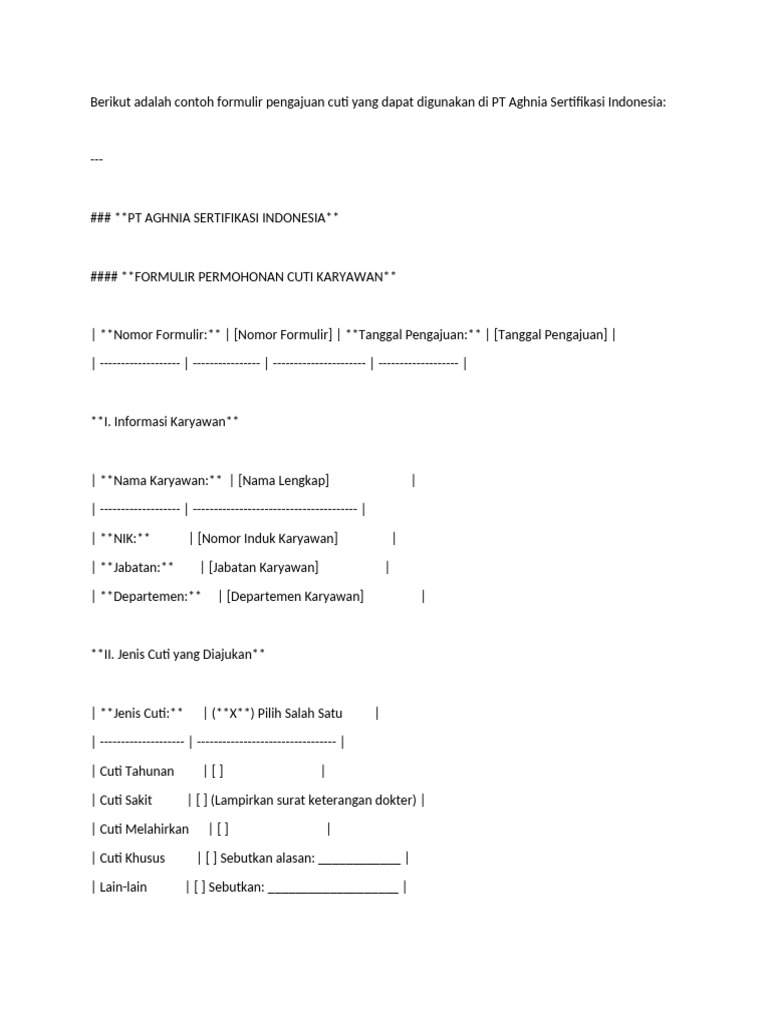 Berikut Adalah Contoh Formulir Pengajuan Cuti | PDF | Pengelolaan ...