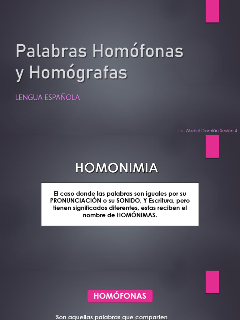 Homófonas y Homógrafas en Español | PDF | Artes del Lenguaje y ...