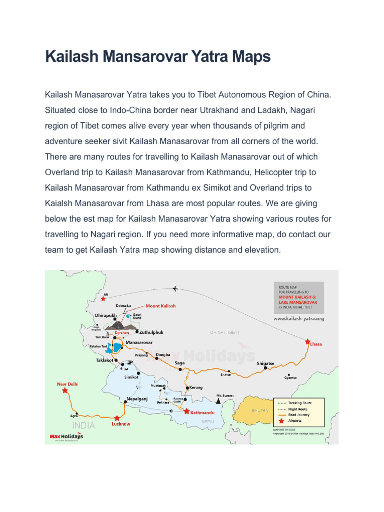 Kailash Mansarovar Yatra Maps | PDF