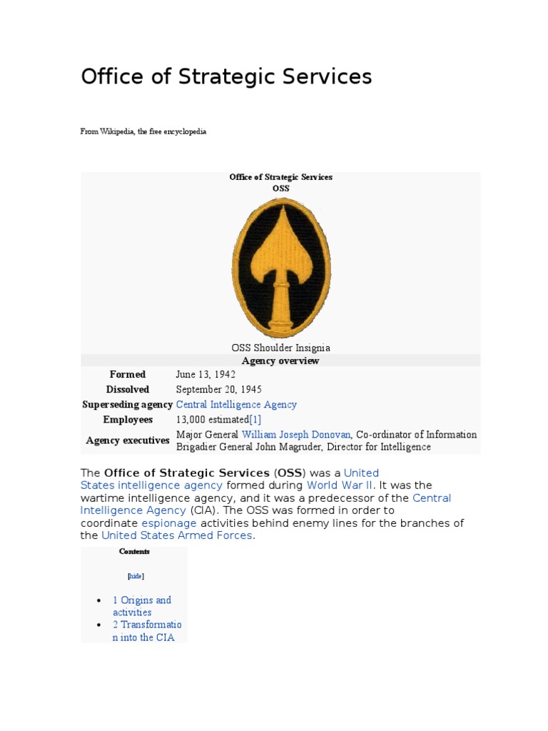 Office of Strategic Services | PDF | Office Of Strategic Services ...