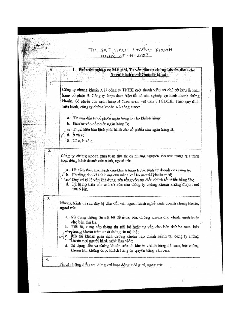 De Thi Quản Lý Quỹ 2007 | PDF