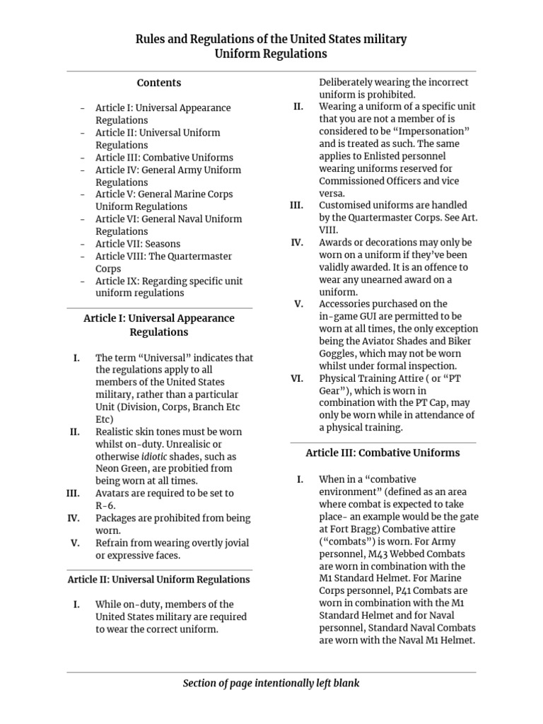 Uniform Regulations | PDF